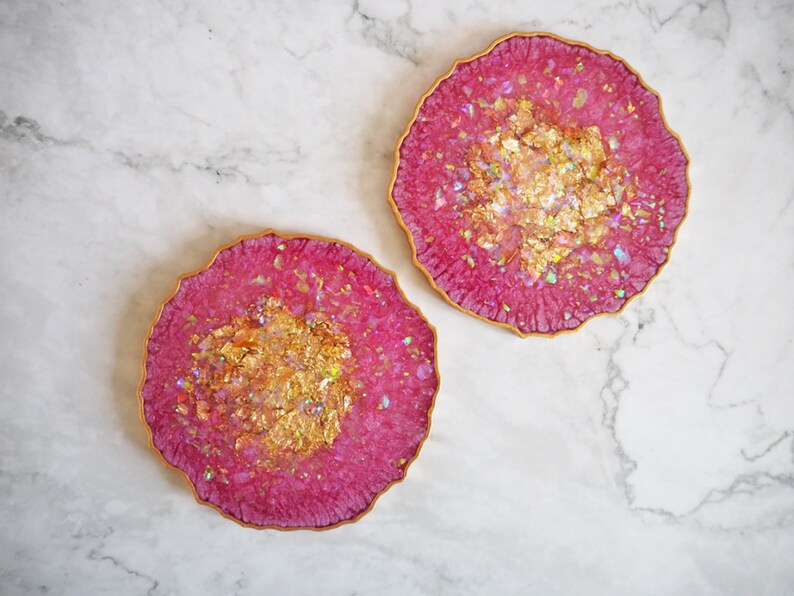 Fuchsia Geode Resin Coasters, Fuchsia Resin Coasters, Gifts for Home ...