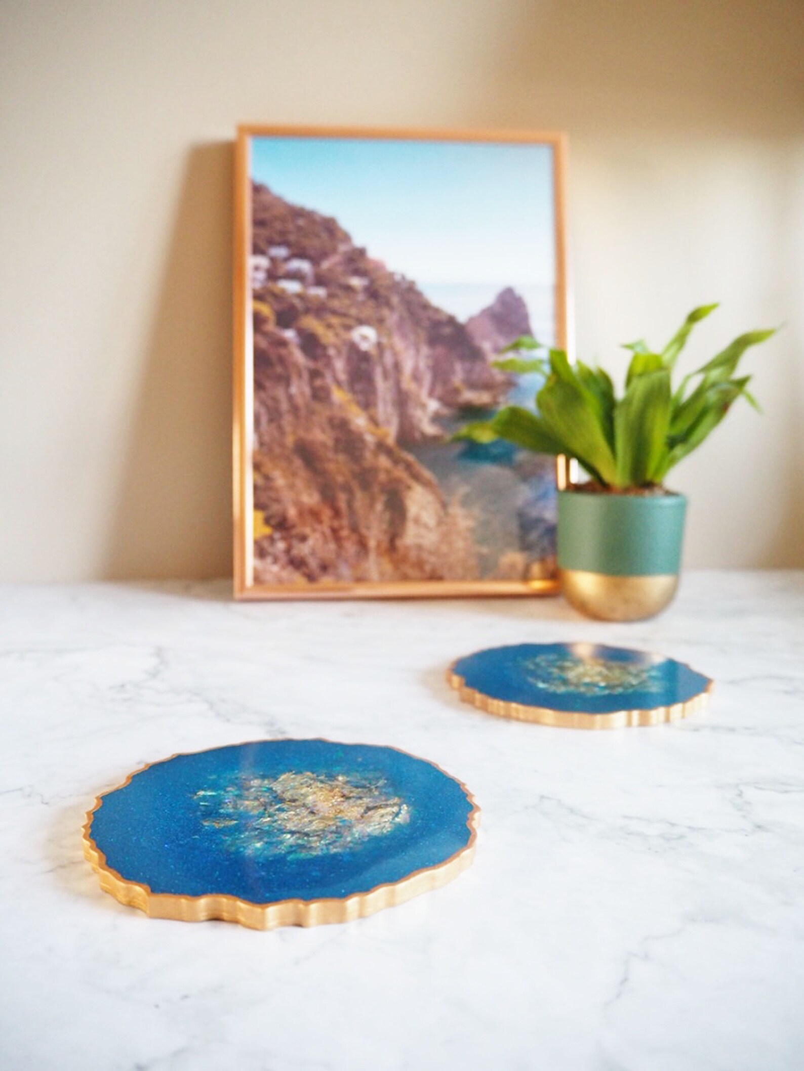 Cobalt Resin Coasters Sparkly Blue Geode Resin Coasters | Etsy