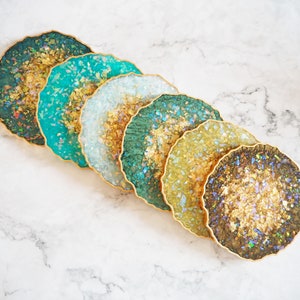 Jade Green Geode Resin Coasters, Geode Coaster Set, Jade Green Resin ...