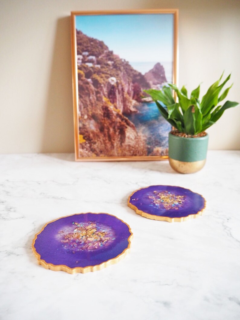 Purple Geode Resin Coaster Set, Sparkly Geode Coasters, Purple Coasters ...