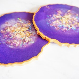 Purple Geode Resin Coaster Set, Sparkly Geode Coasters, Purple Coasters ...
