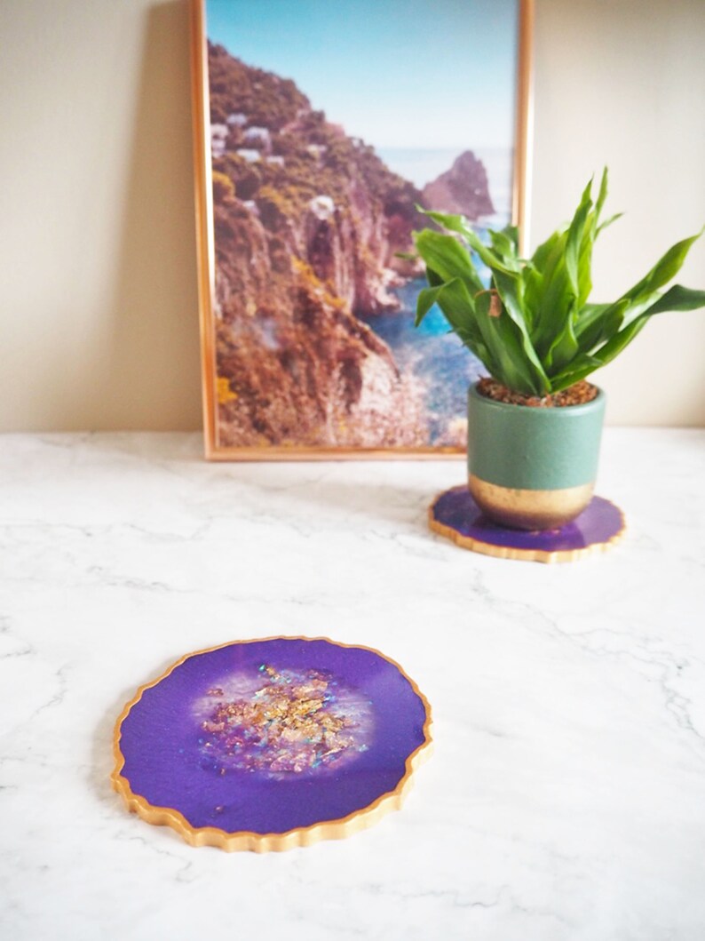 Purple Geode Resin Coaster Set, Sparkly Geode Coasters, Purple Coasters ...