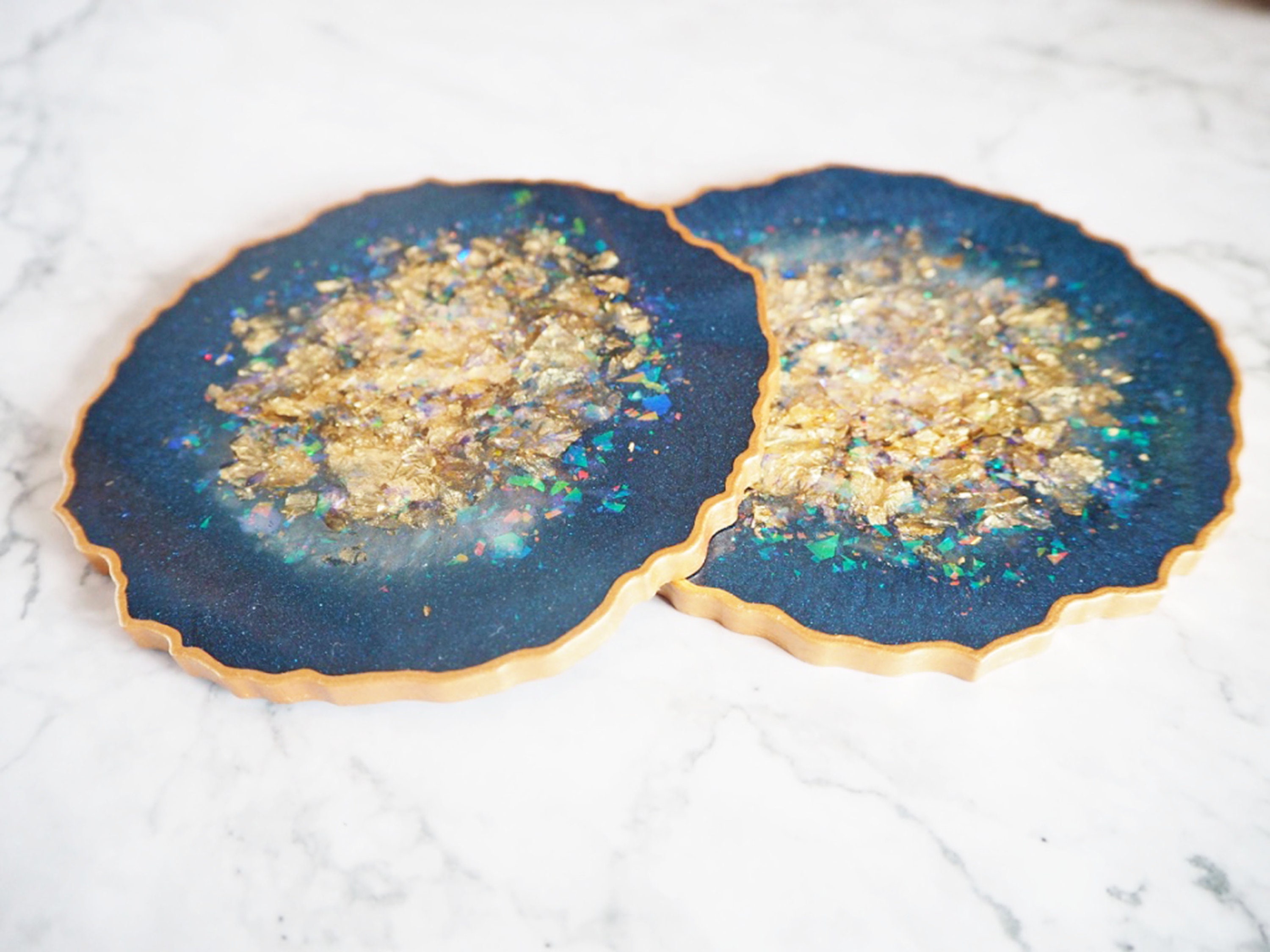 Navy Geode Resin Coasters, Navy Resin Coaster Set, Gifts for Home, Navy ...