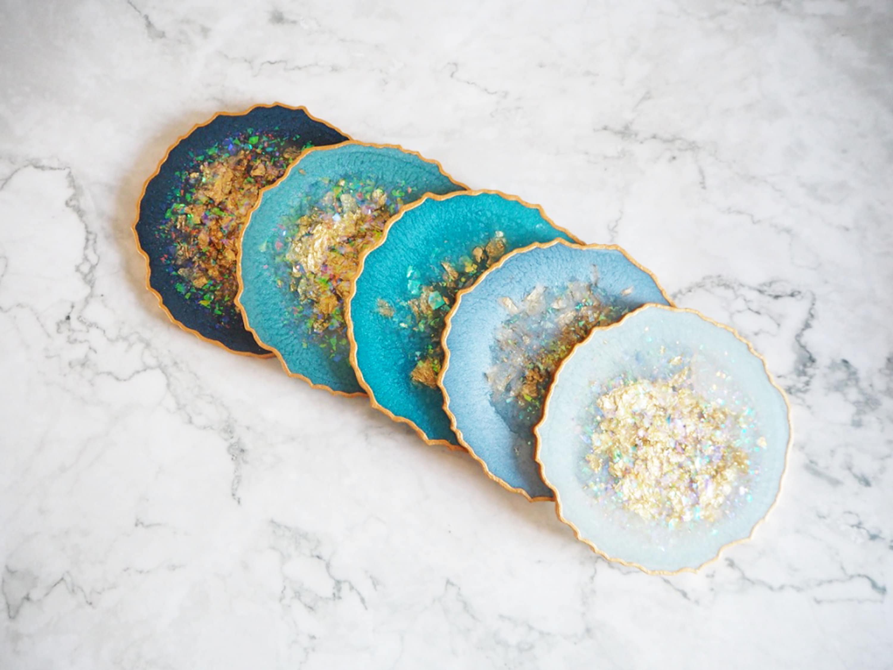 Navy Geode Resin Coasters Navy Resin Coaster Set Gifts For | Etsy