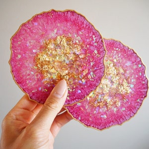 Fuchsia Geode Resin Coasters, Fuchsia Resin Coasters, Gifts for Home ...