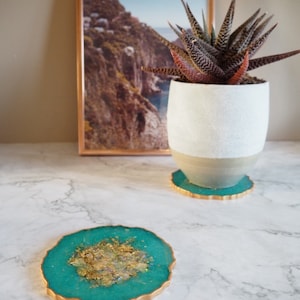 Jade Green Geode Resin Coasters, Geode Coaster Set, Jade Green Resin ...