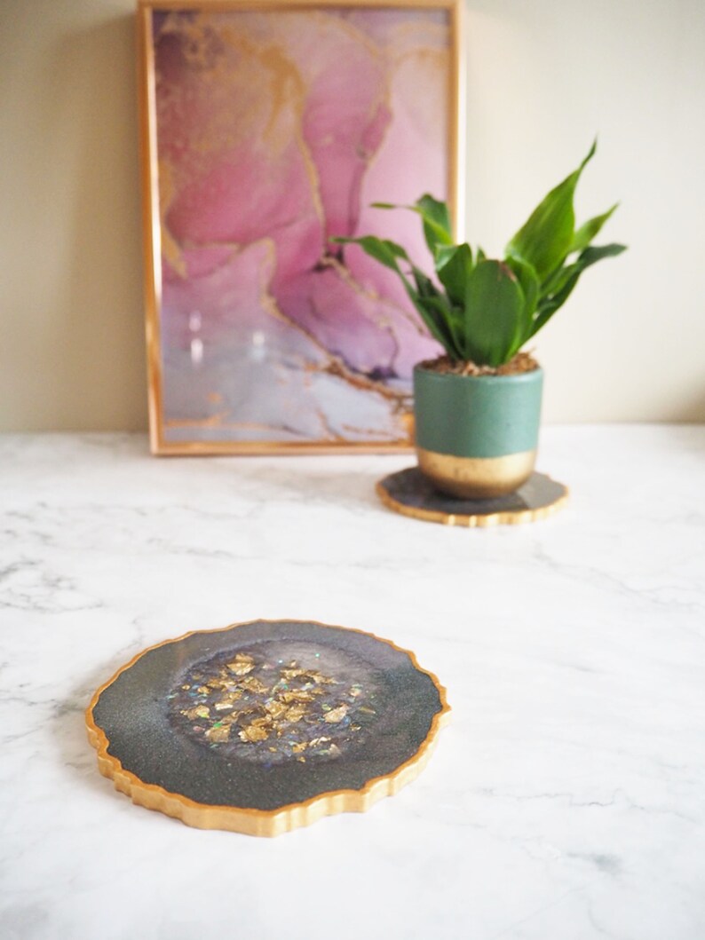 Grey Geode Resin Coasters Sparkly Geode Coaster Set Grey | Etsy UK
