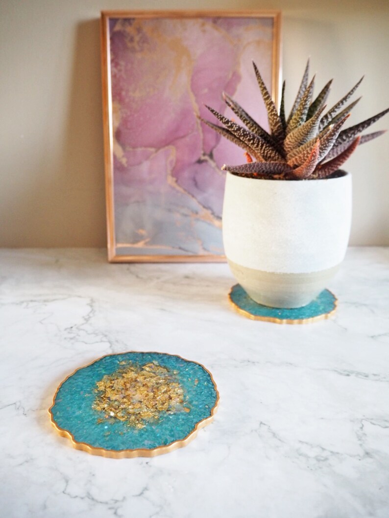 Blue Geode Resin Coasters, Sparkly Geode Coaster Set, Blue Resin ...