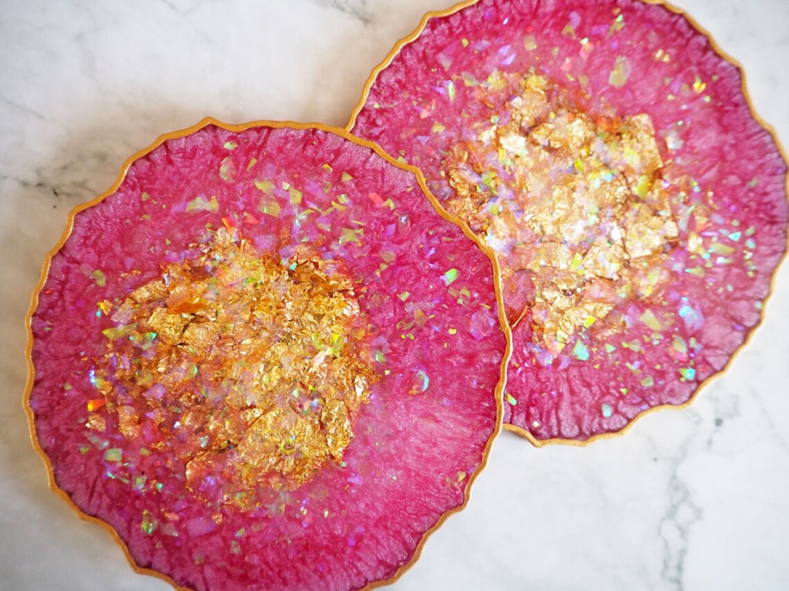 Fuchsia Geode Resin Coasters, Fuchsia Resin Coasters, Gifts for Home ...