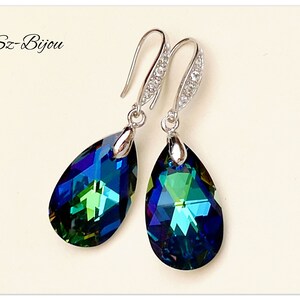 CZ Silver Earrings Swarovski Pear Jewelry Meridian Blue - Etsy