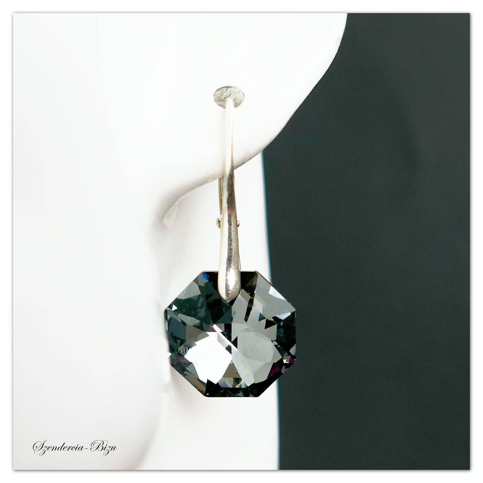 Silver Jewelry Swarovski Octagon Jewellery Silver Night Jewelry Black ...