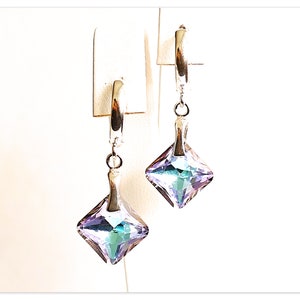 Silver Hoops Swarovski Princess Cut Vitrail Light Earrings Multicolor ...