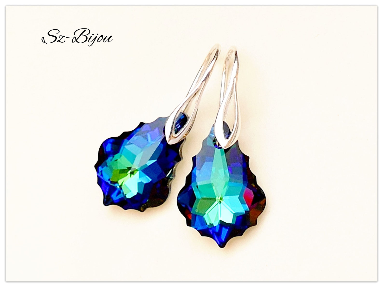 Silver Earrings Swarovski Baroque Meridian Blue Jewelry Dark - Etsy