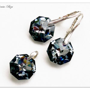 Silver Jewelry Swarovski Octagon Jewellery Silver Night Jewelry Black ...