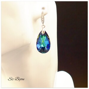 CZ Silver Earrings Swarovski Pear Jewelry Meridian Blue - Etsy