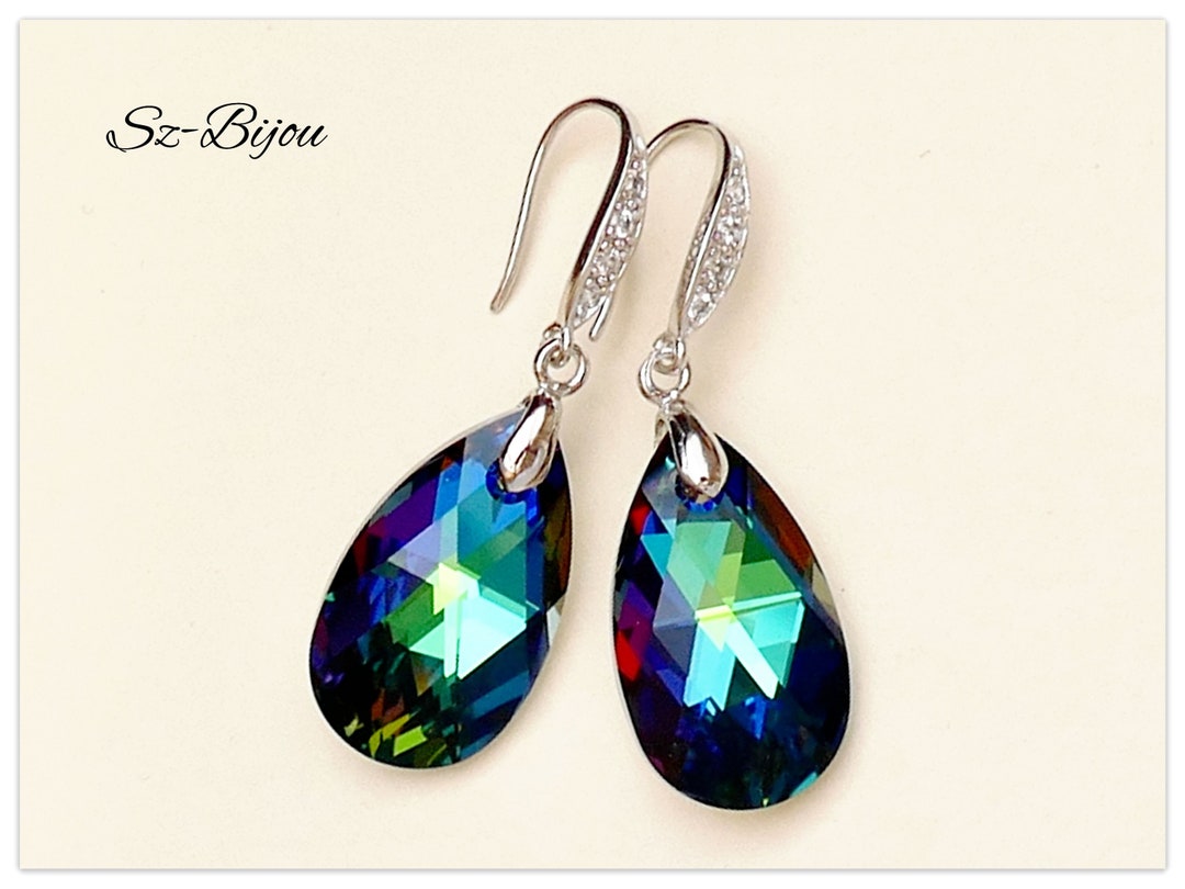 CZ Silver Earrings Swarovski Pear Jewelry Meridian Blue - Etsy