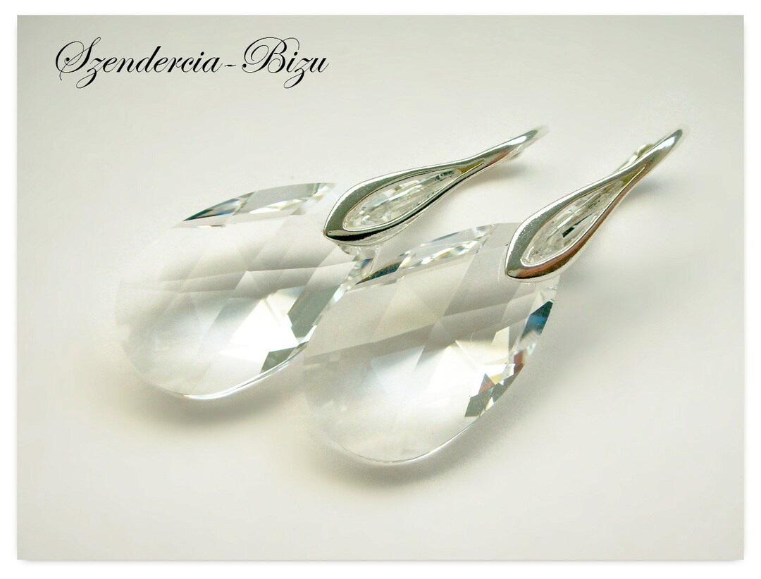 925 Silver Swarovski Pear Shaped Crystal Earrings Sterlingsilver Drop ...