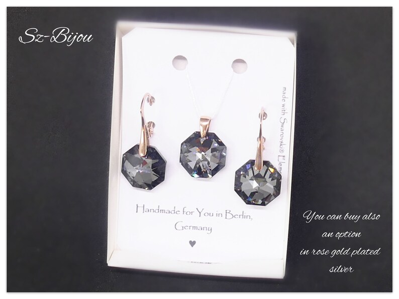 Silver Jewelry Swarovski Octagon Jewellery Silver Night Jewelry Black ...