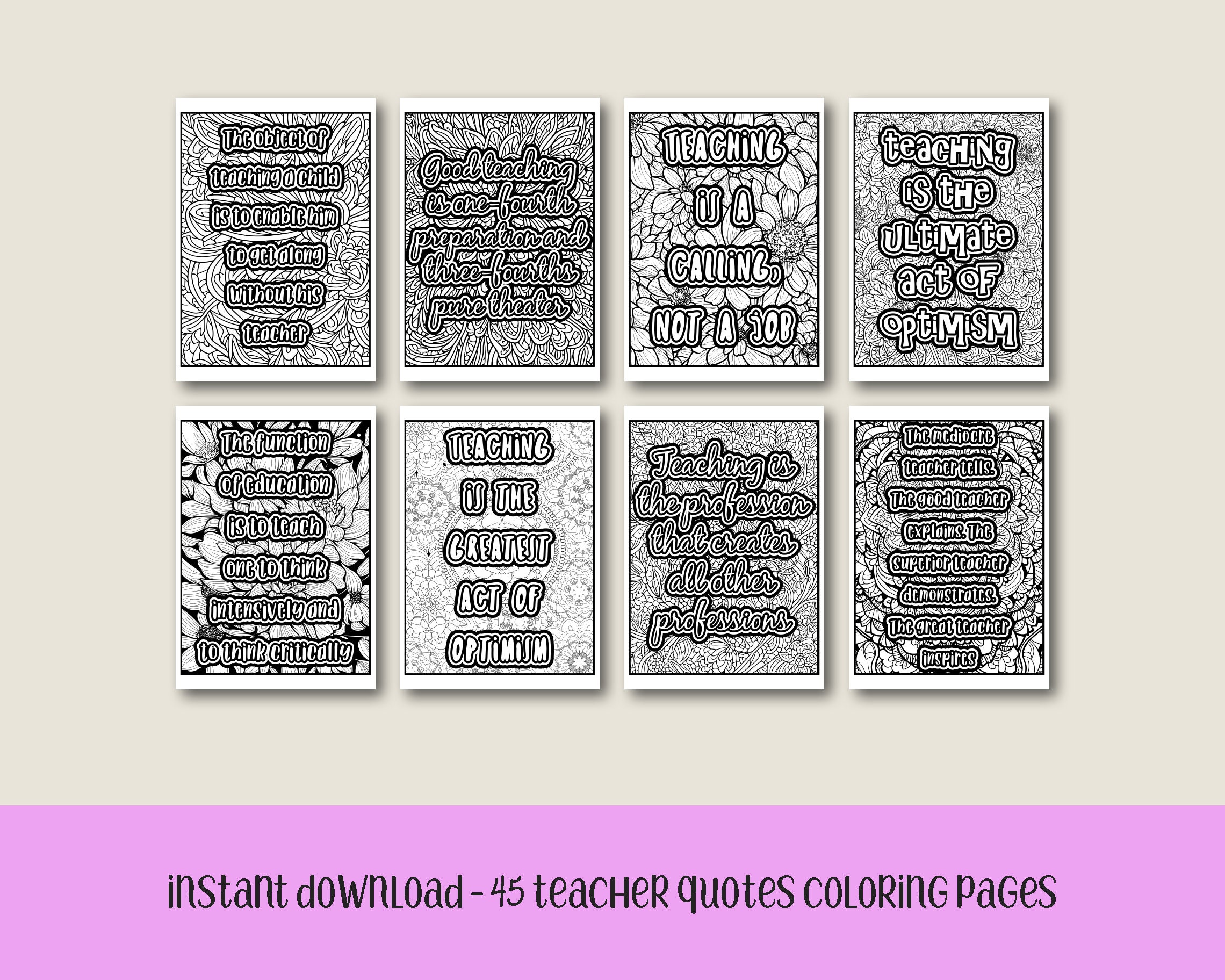 45 Teacher Quotes Coloring Pages Bundle Printable PDF & PNG Digital ...