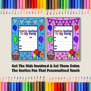 Printable Kids Birthday Party Invitation Coloring Page Digital Download ...