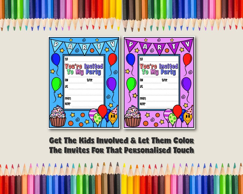 Printable Kids Birthday Party Invitation Coloring Page Digital Download ...