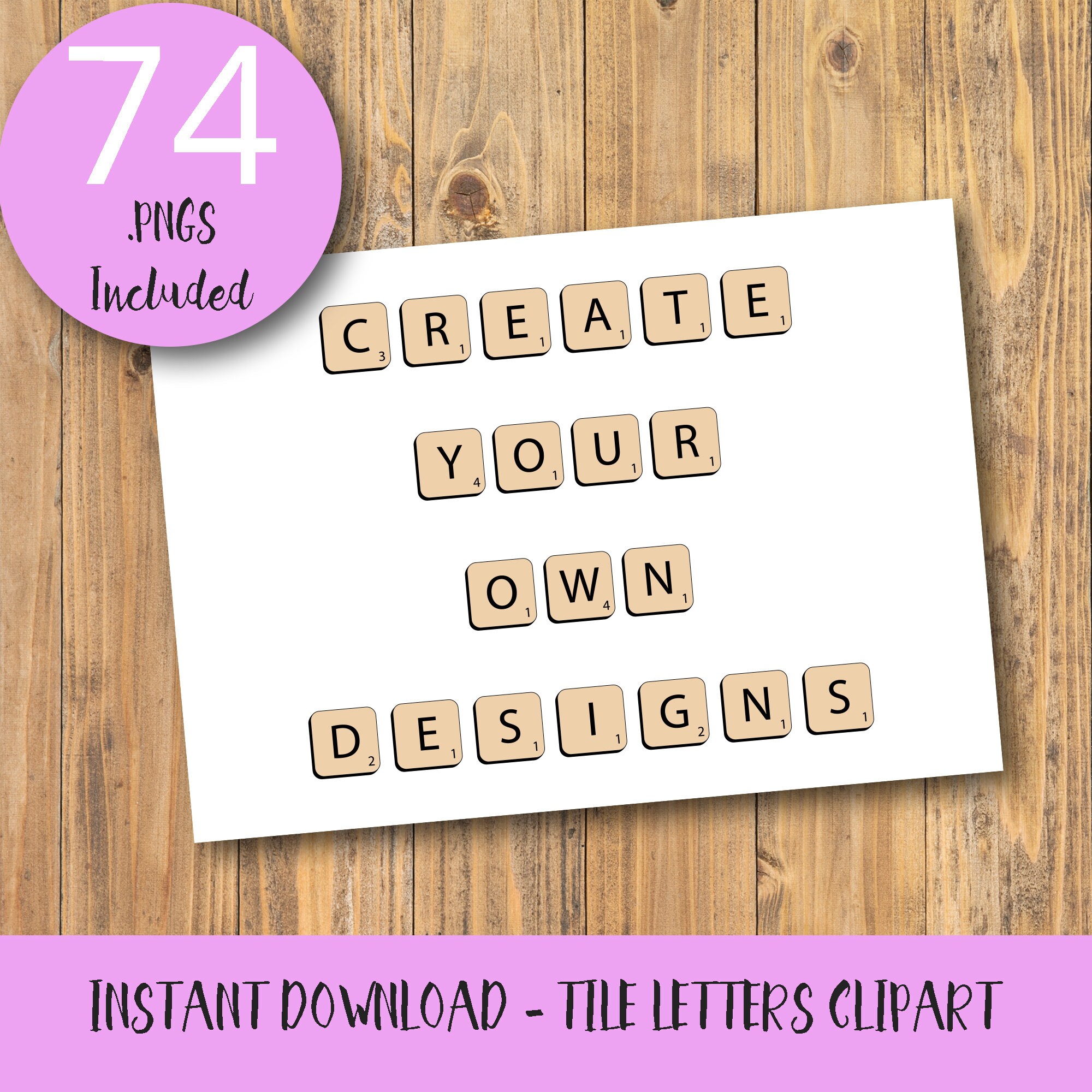 Scrabble Letter Tiles Clipart Set Wood & White Alphabet Pngs A to Z ...