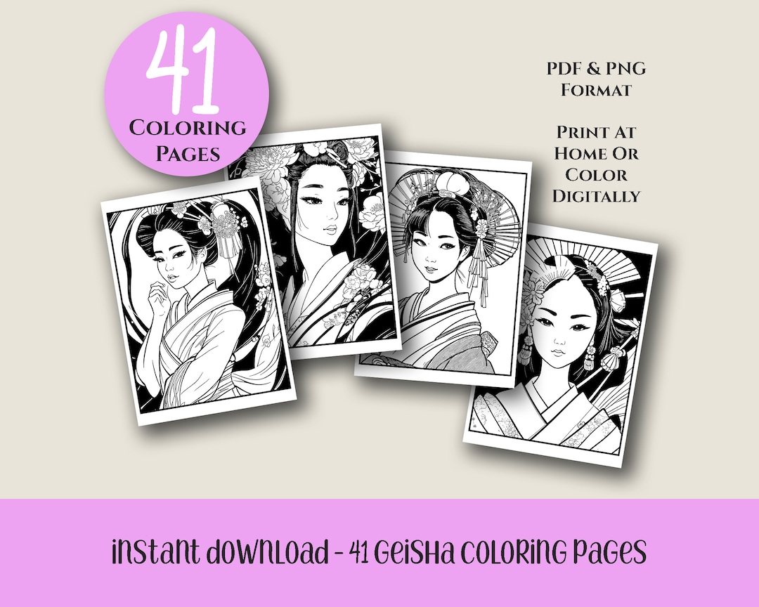 41 Geisha Coloring Pages Bundle Printable & Digital Art, PDF PNG Files ...