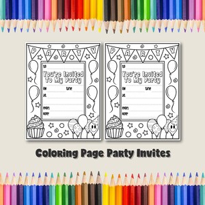 Printable Kids Birthday Party Invitation Coloring Page Digital Download ...