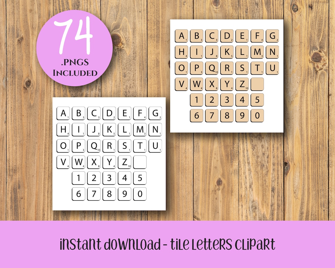 Scrabble Letter Tiles Clipart Set Wood & White Alphabet Pngs A to Z ...