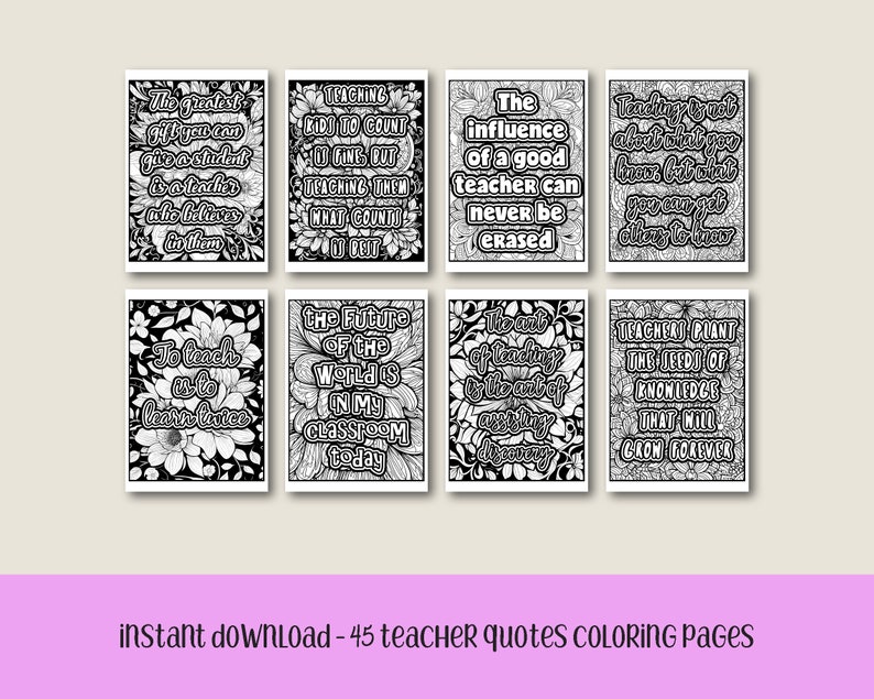 45 Teacher Quotes Coloring Pages Bundle Printable PDF & PNG Digital ...