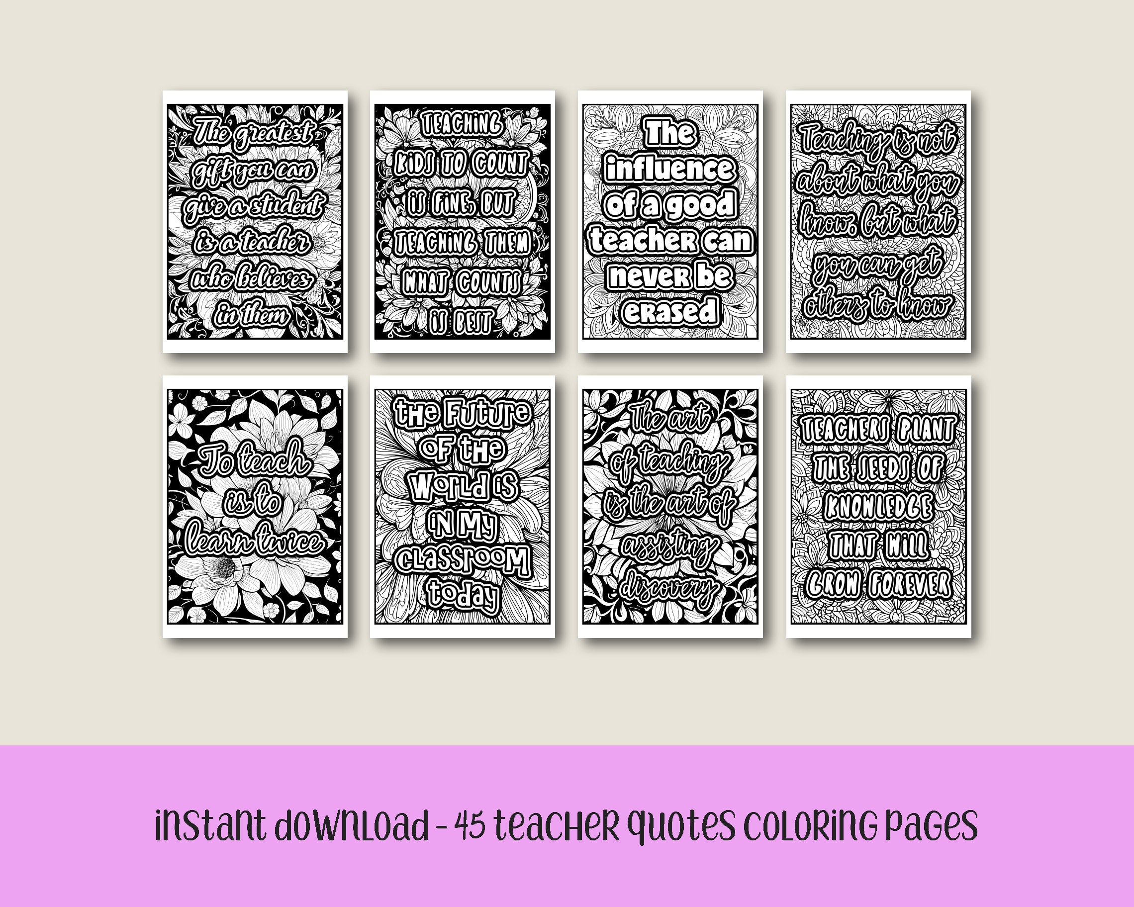 45 Teacher Quotes Coloring Pages Bundle Printable PDF & PNG Digital ...