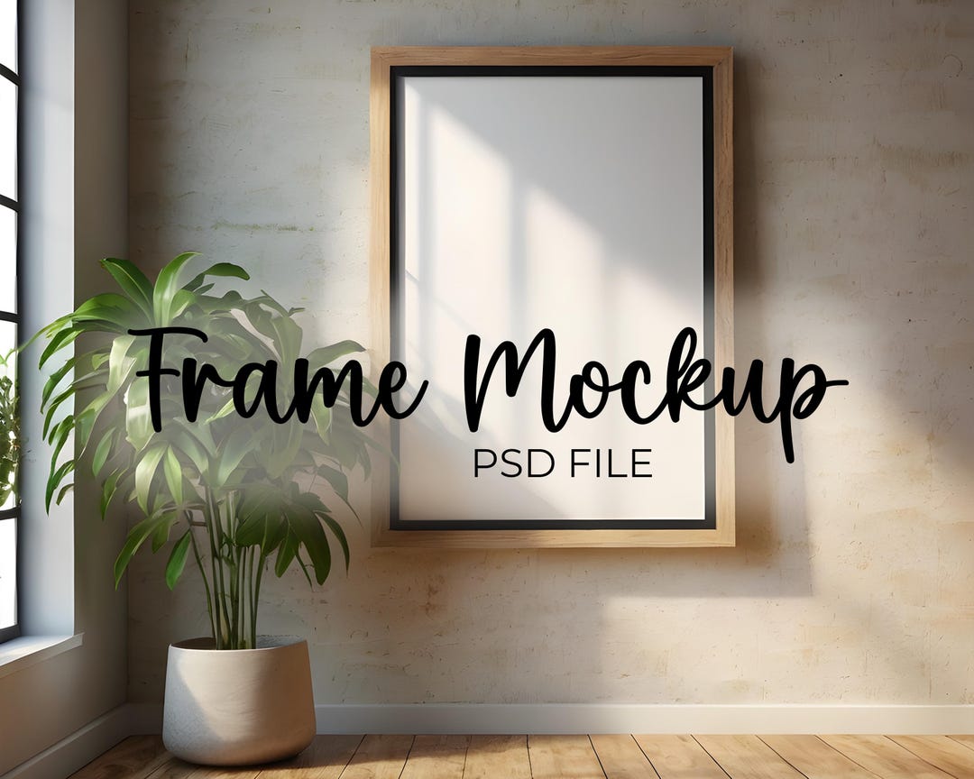 Large Light Wood Frame Mockup, Interior Mockup Scene, Wooden Frame ...