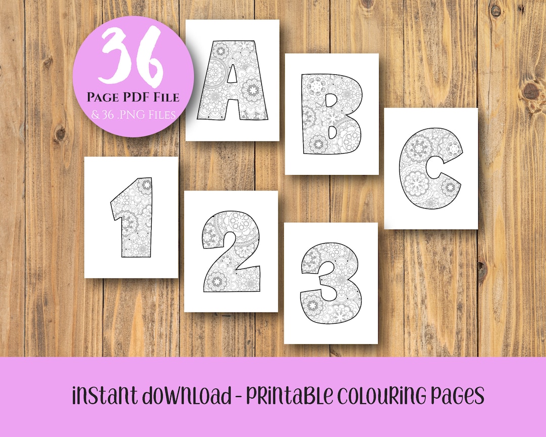 36 Alphabet & Numbers Coloring Pages, Mindful Meditation, Printable ...