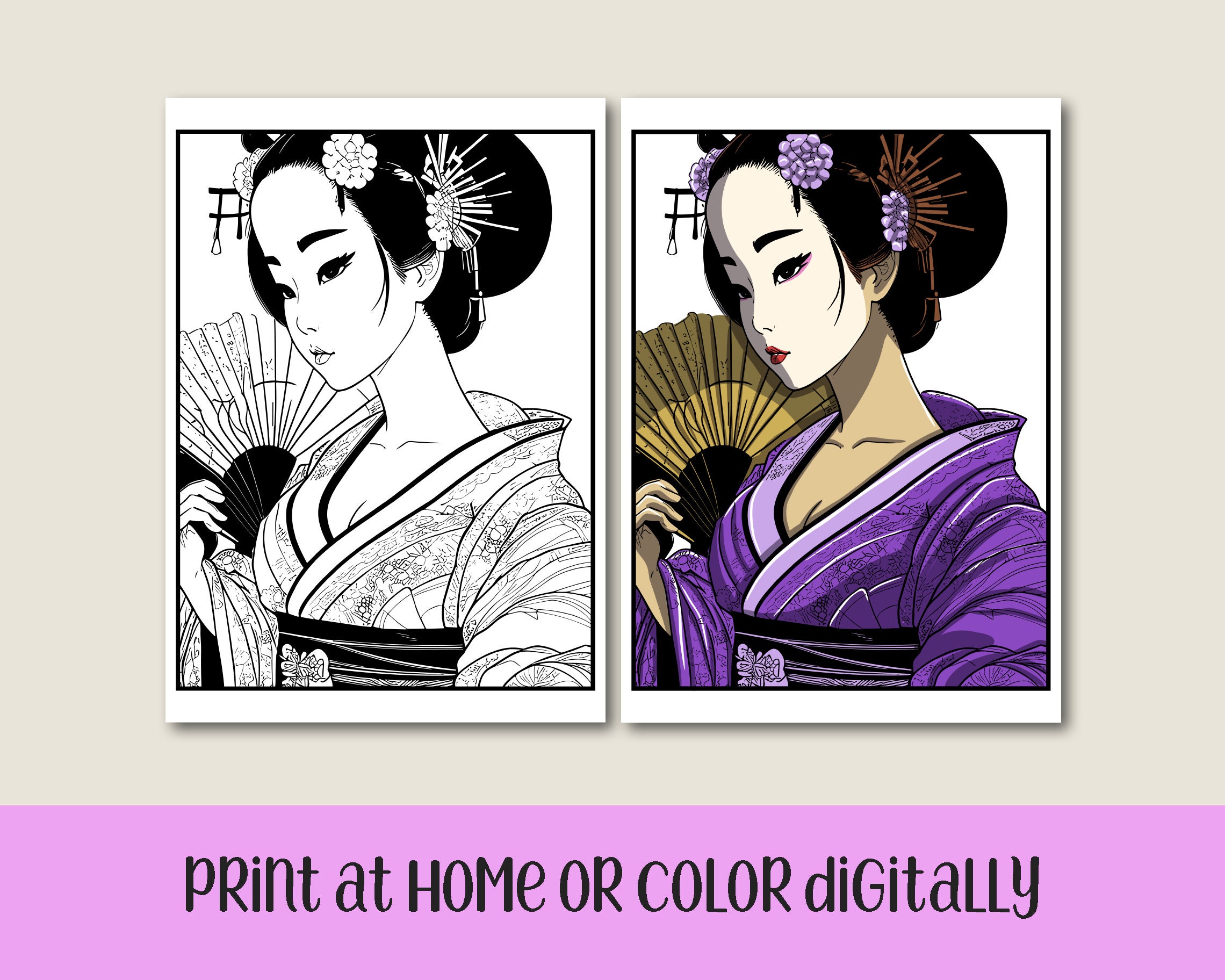 41 Geisha Coloring Pages Bundle Printable & Digital Art, PDF PNG Files ...