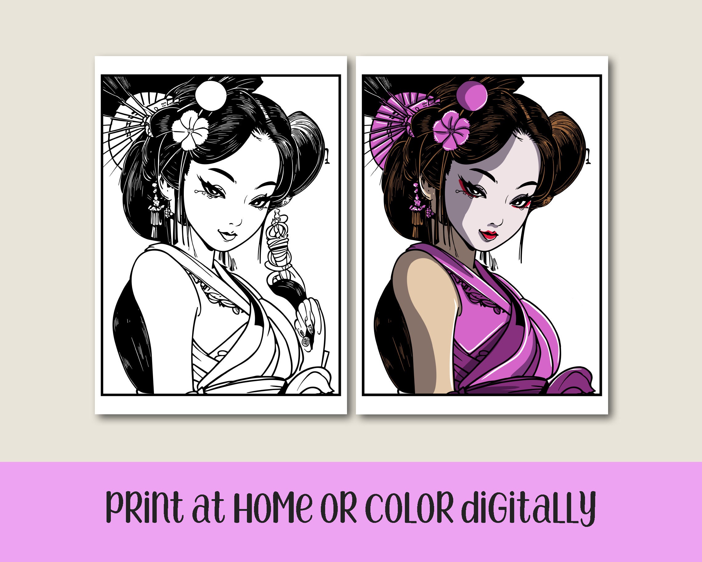 41 Geisha Coloring Pages Bundle Printable & Digital Art, PDF PNG Files ...