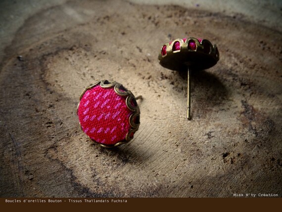 Earrings Retro Green Teardrop Buttons Fuchsia | Etsy