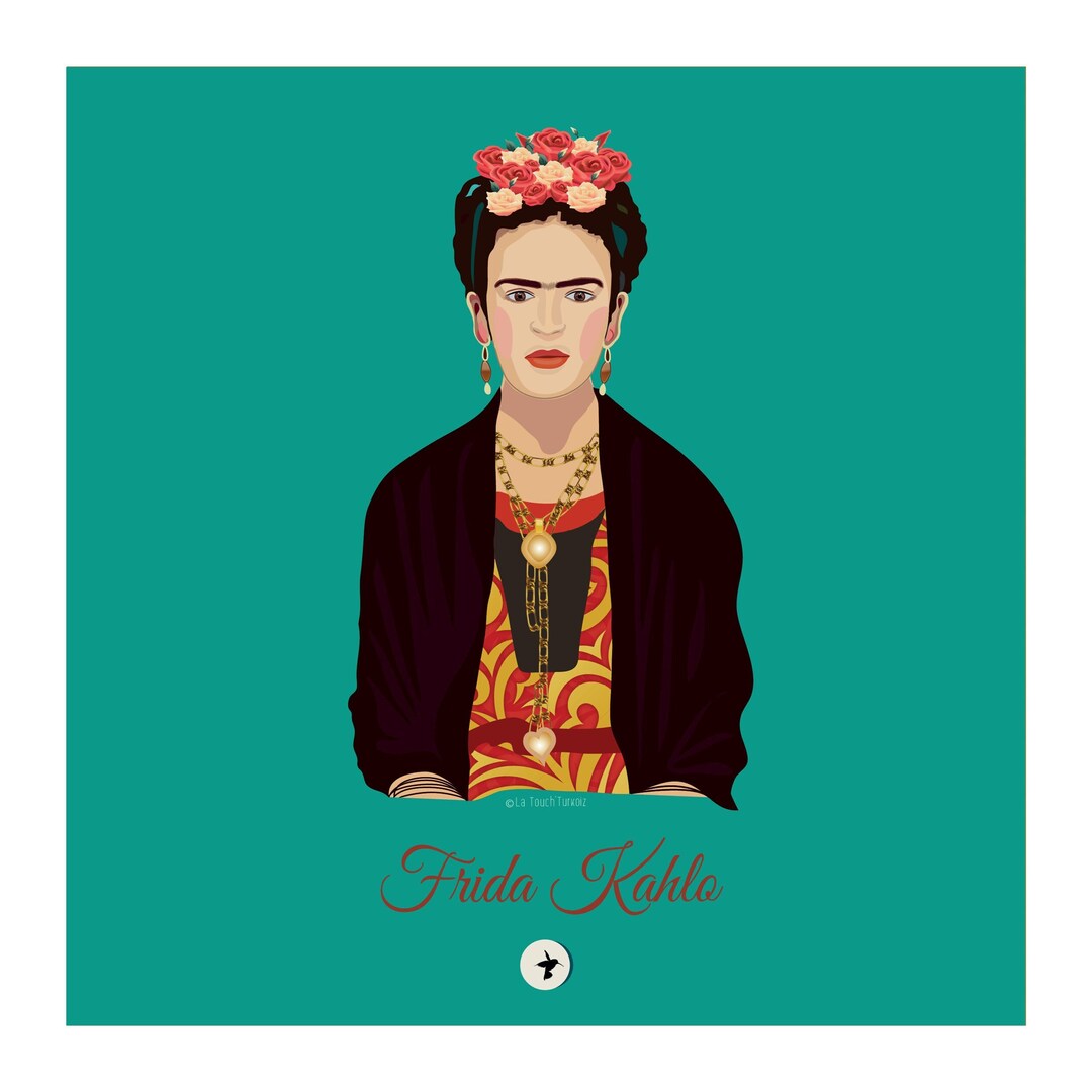 Carte Postale Frida Kahlo Illustration Digitale Fond Turquoise ©La ...