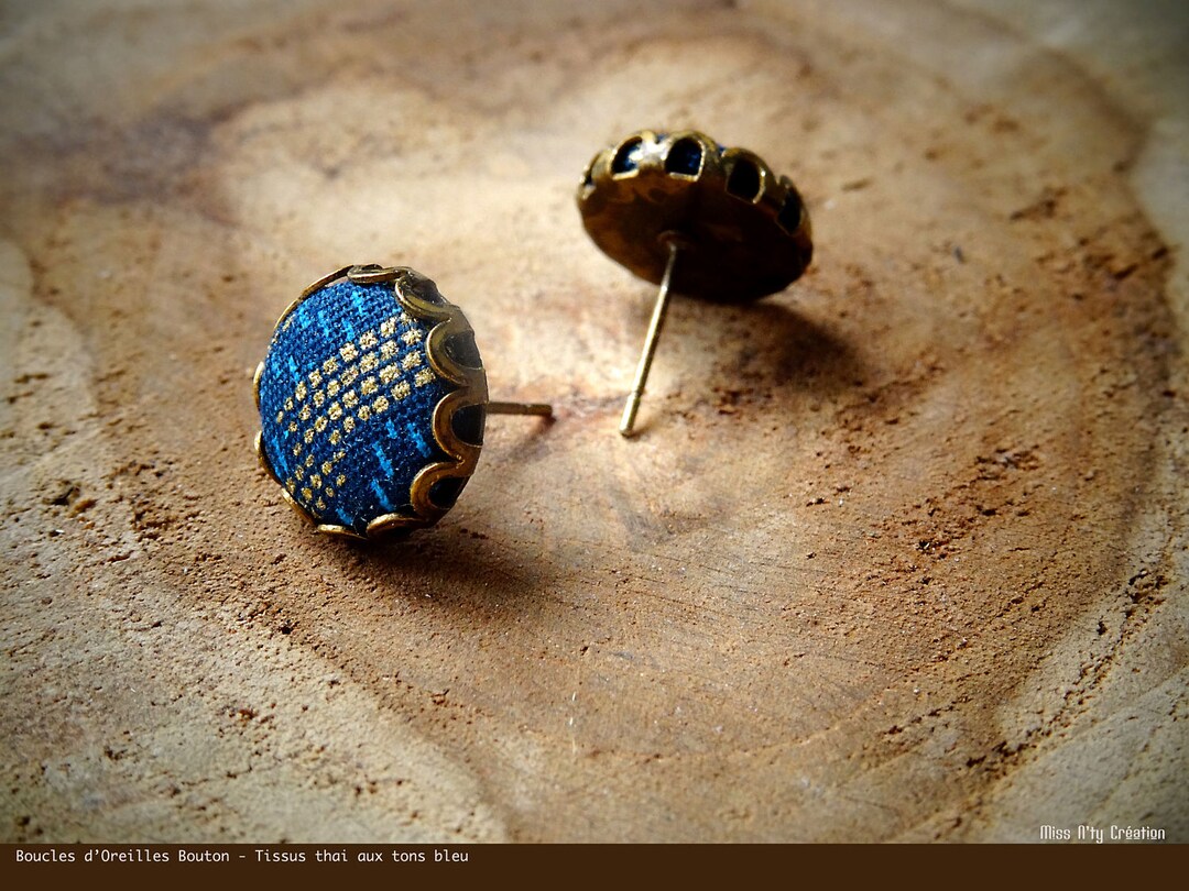 Earrings Retro Green Teardrop Buttons Blue - Etsy