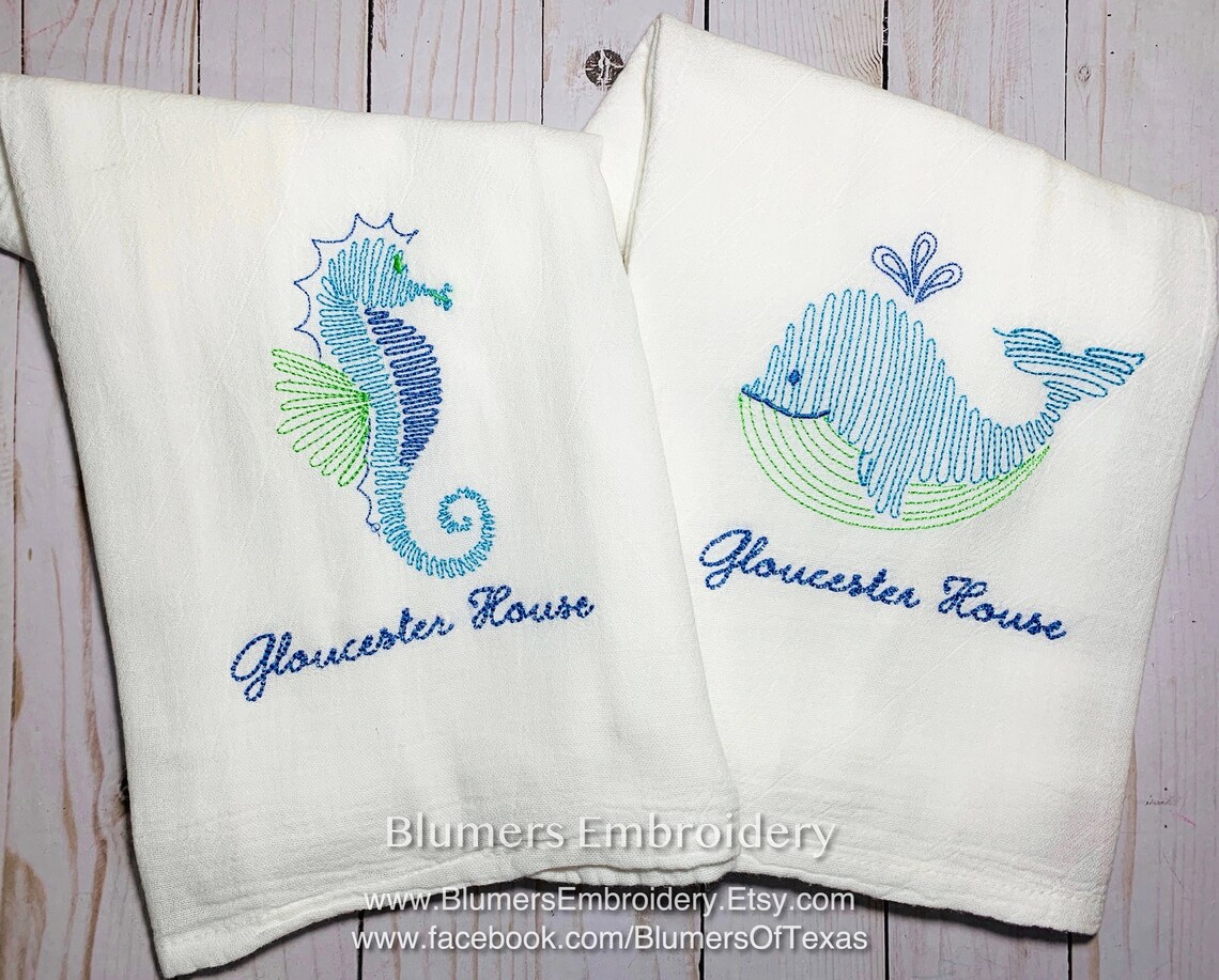 Monogrammed Sea Life Kitchen Dish Cloth Towel / Whale Fish - Etsy