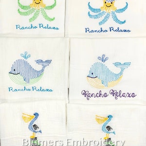 Monogrammed Sea Life Kitchen Dish Cloth Towel / Whale Fish Squid Beach ...