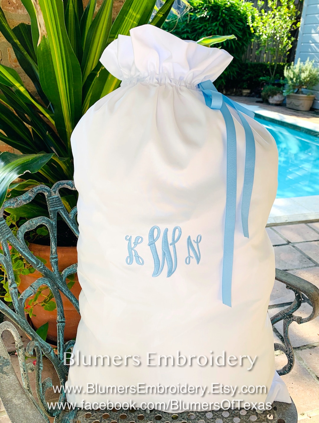 Monogrammed Laundry Bag Personalized Monogram or Name on White Laundry ...
