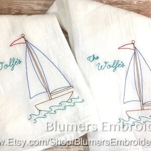 Monogrammed Sailboat Kitchen Dish Cloth Towel Nautical Boat ...