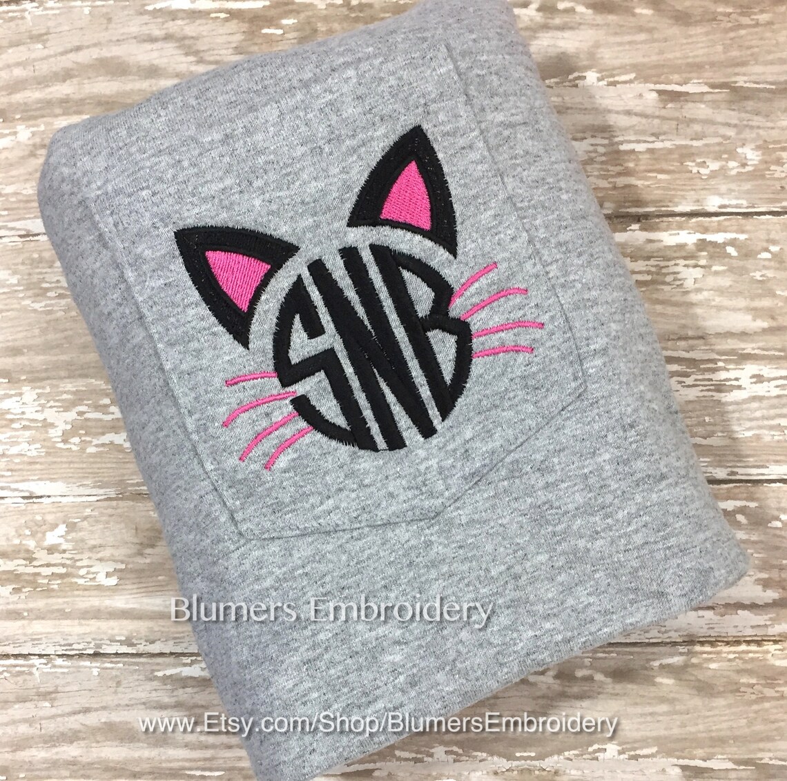 Cat Monogrammed Long Sleeve Pocket T Ladies Cat Ears Frame | Etsy