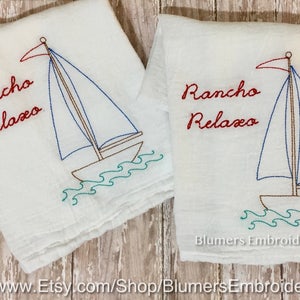 Monogrammed Sailboat Kitchen Dish Cloth Towel Nautical Boat ...
