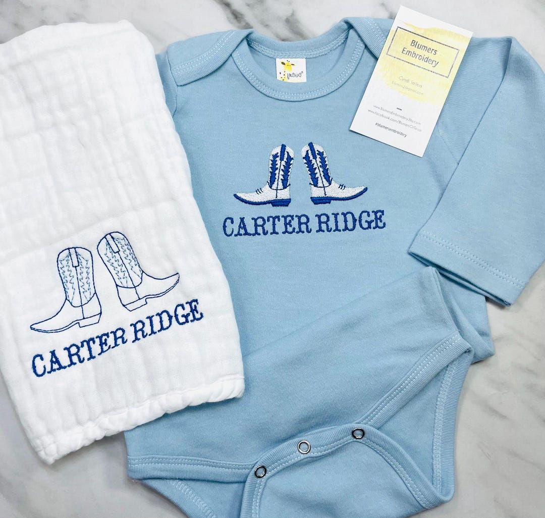 Personalized Baby Boy Cowboy Boots Blue Bodysuit Monogrammed Baby Boy ...