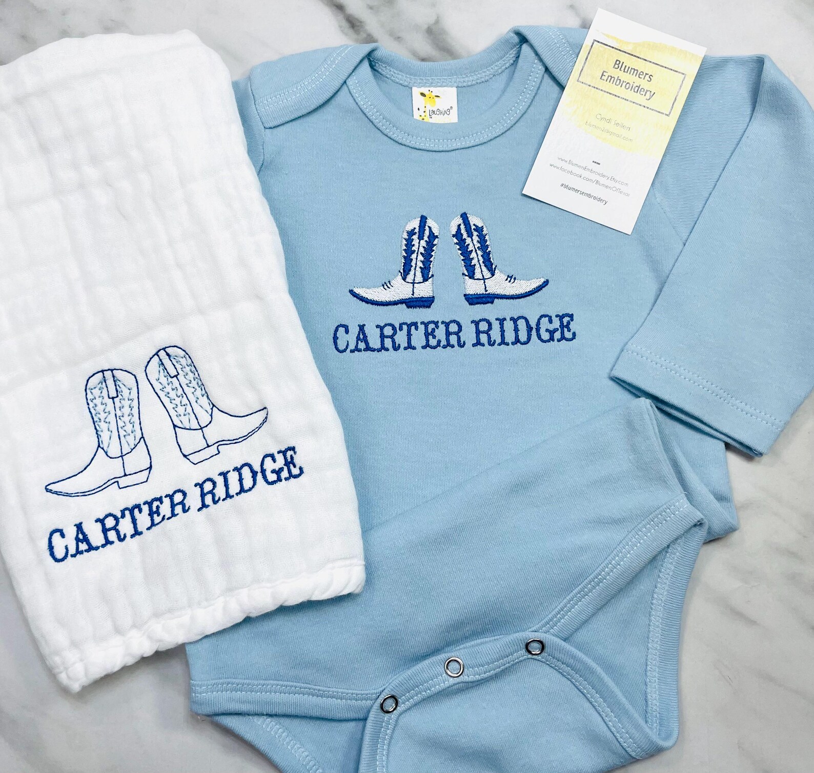 Personalized Baby Boy Cowboy Boots Blue Bodysuit Monogrammed Baby Boy ...