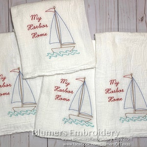 Monogrammed Sailboat Kitchen Dish Cloth Towel Nautical Boat ...