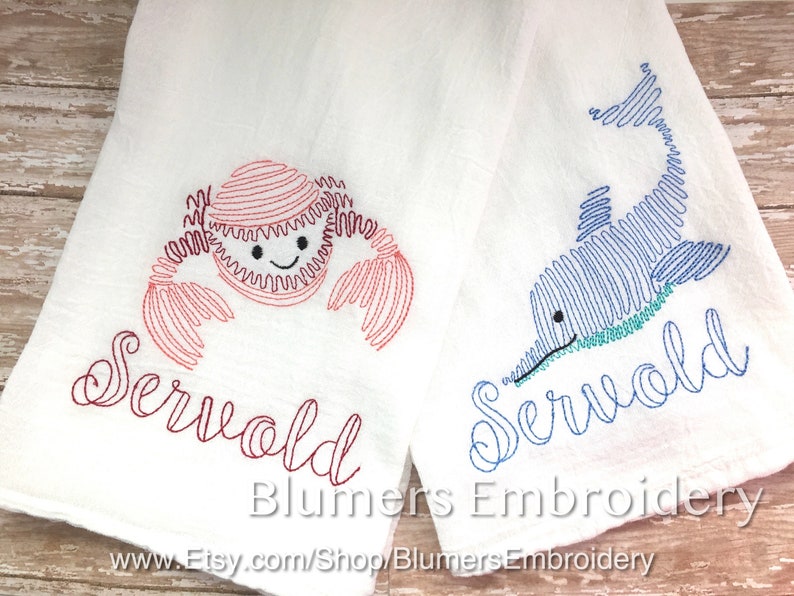 Monogrammed Sea Life Kitchen Dish Cloth Towel / Whale Fish - Etsy
