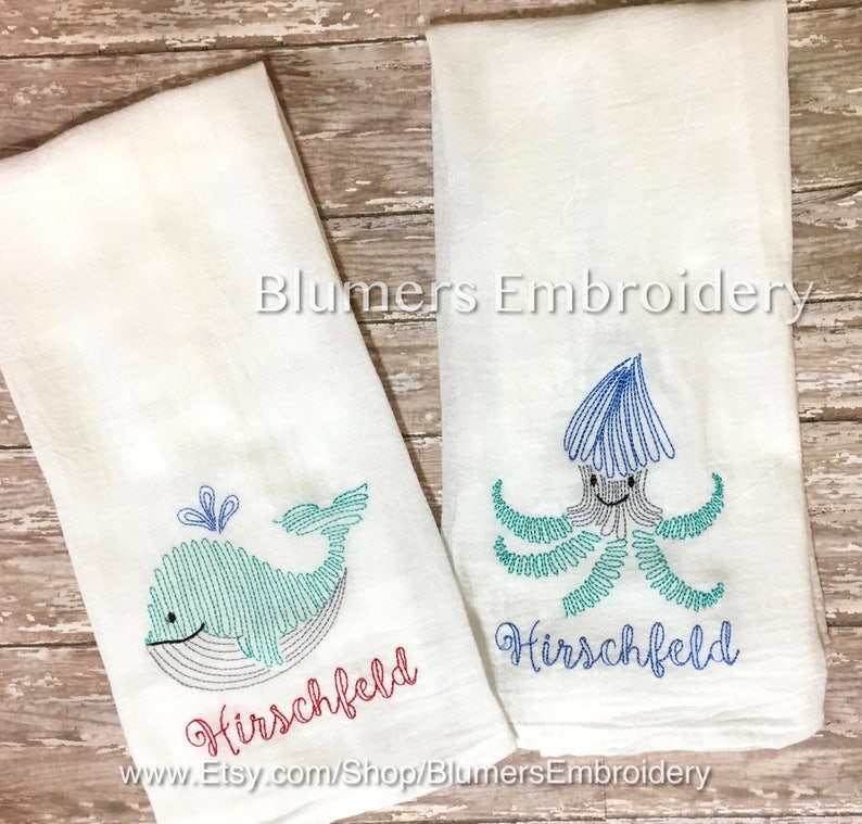 Monogrammed Sea Life Kitchen Dish Cloth Towel / Whale Fish - Etsy