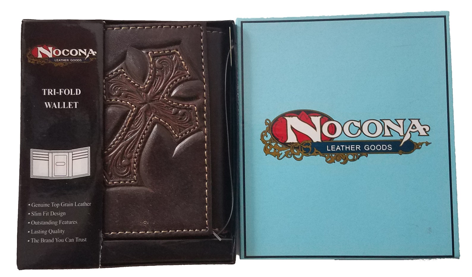 Customized Nocona Chocolate Leather Cross Tri-fold Wallet | Etsy